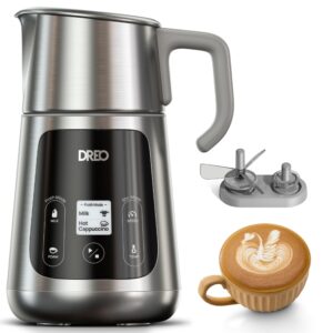 dreo baristamaker milk frother, all-in-1, 27oz/800ml hot/cold electric foam maker for coffee, latte art-level microfoam, automatic milk warmer, dairy/plant-based milk, 30+ drinks, dishwasher safe