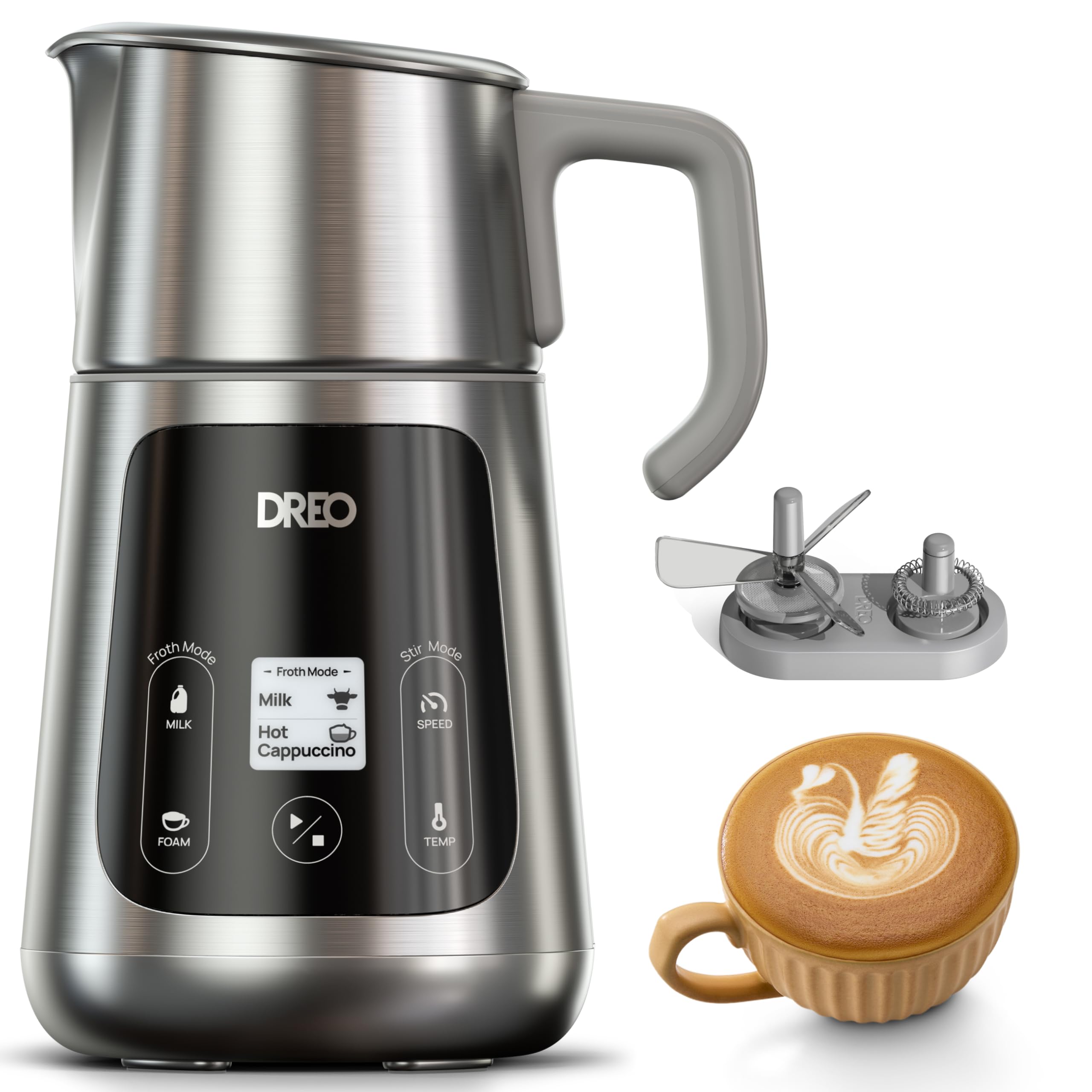 Dreo BaristaMaker Milk Frother, All-in-1, 27oz/800ml Hot/Cold Electric Foam Maker for Coffee, Latte Art-level Microfoam, Automatic Milk Warmer, Dairy/Plant-Based Milk, 30+ Drinks, Dishwasher Safe