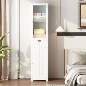 Hlivelood 67Inch Bathroom Cabinet, Tall Bathroom Storage Cabinet with Drawer and Adjustable Shelf, Floor Freestanding Cabinet for Bathroom, Kitchen, Living Room, White