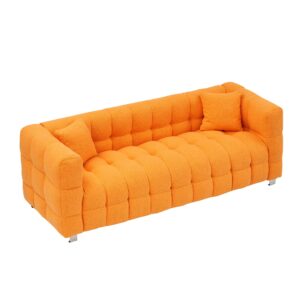 Dolonm Modern Sofa Couch with Metal Legs Upholstered Tufted 3 Seater Couch with 2 Pillows Decor Furniture for Living Room, Bedroom, Office, 80 Inch Wide(Orange-Teddy)