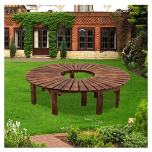 tree bench wrap around, outdoor surround backless curved bench, wooden semi circle benches for garden, balcony, poolside, front porch, courtyard, park (2pcs)