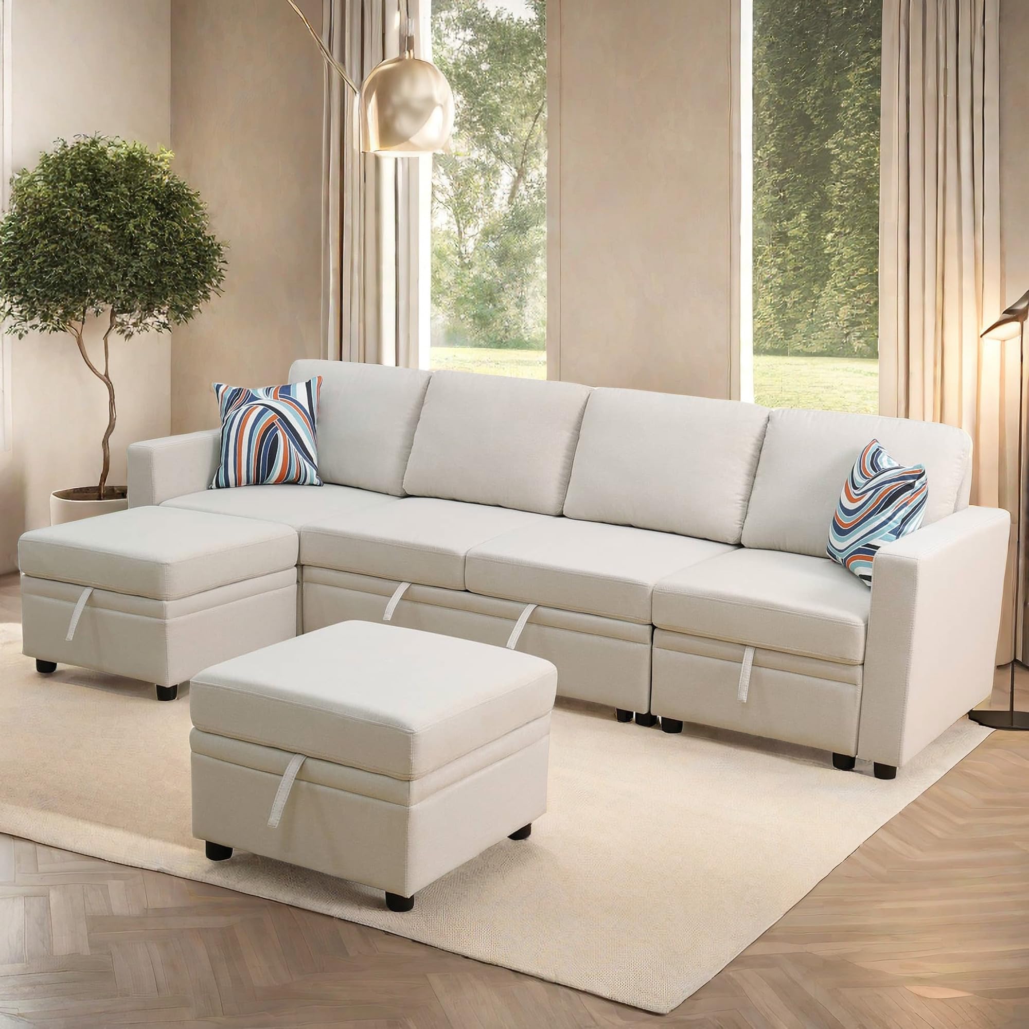 GlasFlength Sleeper Sofa Couch Bed, Convertible Sofa Bed with Armrests, Sectional Sofa with Storage Seat U Shaped Sectional Couch with Reversible Chaise for Living Room Apartment Bedroom Office