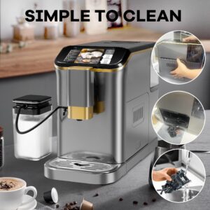 Super Automatic Espresso Machine, 20 Bar Built-In Burr Grinder & Milk Frother, Milk Container and Intuitive Touch Display, Bean-to-Cup Coffee Maker for Espresso, Cappuccino, Latte, Iced Coffee