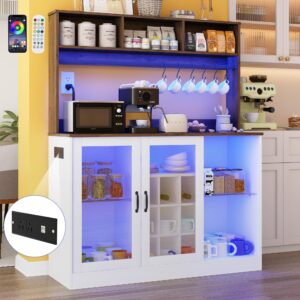 vinctik 6&fox farmhouse led coffee bar w/60000-color lights,power outlet,7 hooks,9wink racks,adjustable shelf for tea liquor wine.sliding glass door