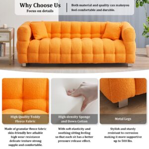 Dolonm Modern Sofa Couch with Metal Legs Upholstered Tufted 3 Seater Couch with 2 Pillows Decor Furniture for Living Room, Bedroom, Office, 80 Inch Wide(Orange-Teddy)