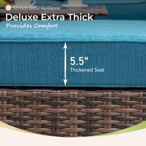 MIXPATIO Swivel Patio Wicker Chairs Set of 2, Outdoor Swivel Patio Rattan Chairs with High Back and 5.5" Thick Cushions for Bistro Balcony Porch Deck and Yard, Peacock Blue