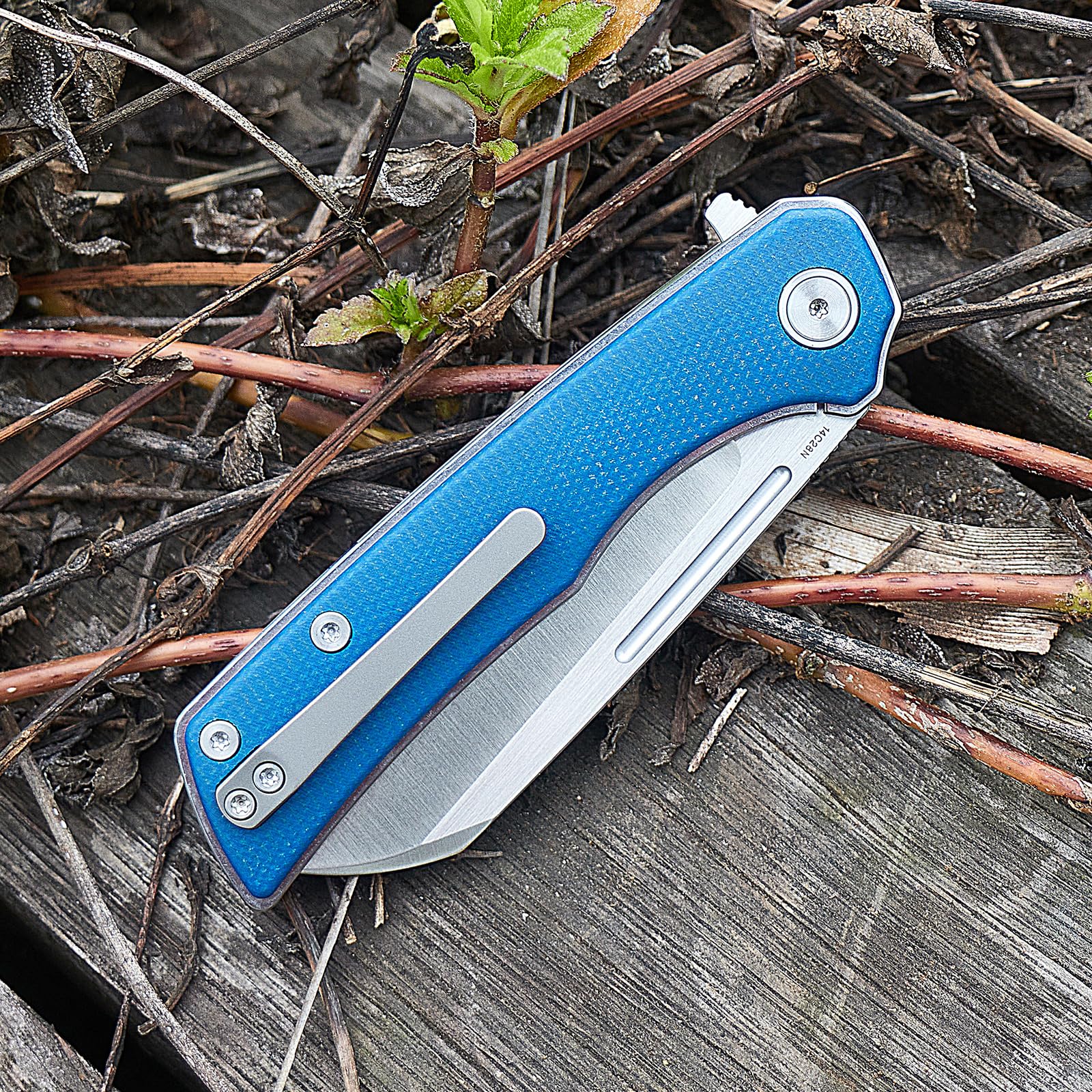 Miguron Knives M Malory Flipper Folding Knife 3.5" 14C28N Satin Blade Blue Micarta Handle Outdoor Camping Hiking Pocket Knife MGR-809MBU