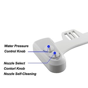 Bidet Toilet Seat Attachment, Self - Cleaning Nozzle, Dual Nozzle Adjustable Water Pressure Cold Water Toilet Bidet Nozzle Non Electric (9/16)