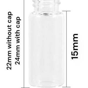 [144 Pack] 1.5 ml Glass Vials, High Grade Borosilicate Glass Empty Vials with Caps, Small Liquid Sample Clear Vial, Black Closed Top Screw Caps with PE Liner (0.4 Dram)