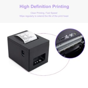 Hyuduo POS Receipt Printer High Speed Printing Auto Paper Cutting 80mm USB Thermal Receipt Printer for Restaurant Retail Store (US Plug 100‑240V)