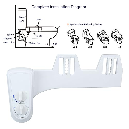 Bidet Toilet Seat Attachment, Self - Cleaning Nozzle, Dual Nozzle Adjustable Water Pressure Cold Water Toilet Bidet Nozzle Non Electric (9/16)