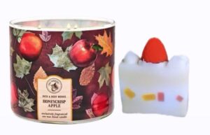 honeycrisp apple - white barnbath/body works- 3-wick scented candle 14.5 oz burns 25-45 hours with strawberry cake soap natural