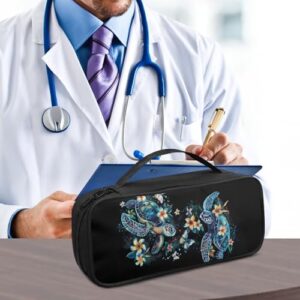 Gomyblomy Sea Turtle Stethoscope Case for Nurse and Doctors, Hibiscus Flower Carrying Case Fit for Most Stethoscopes Portable Large Stethoscope Storage Bag with Extra Pocket and Handle