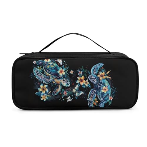 Gomyblomy Sea Turtle Stethoscope Case for Nurse and Doctors, Hibiscus Flower Carrying Case Fit for Most Stethoscopes Portable Large Stethoscope Storage Bag with Extra Pocket and Handle