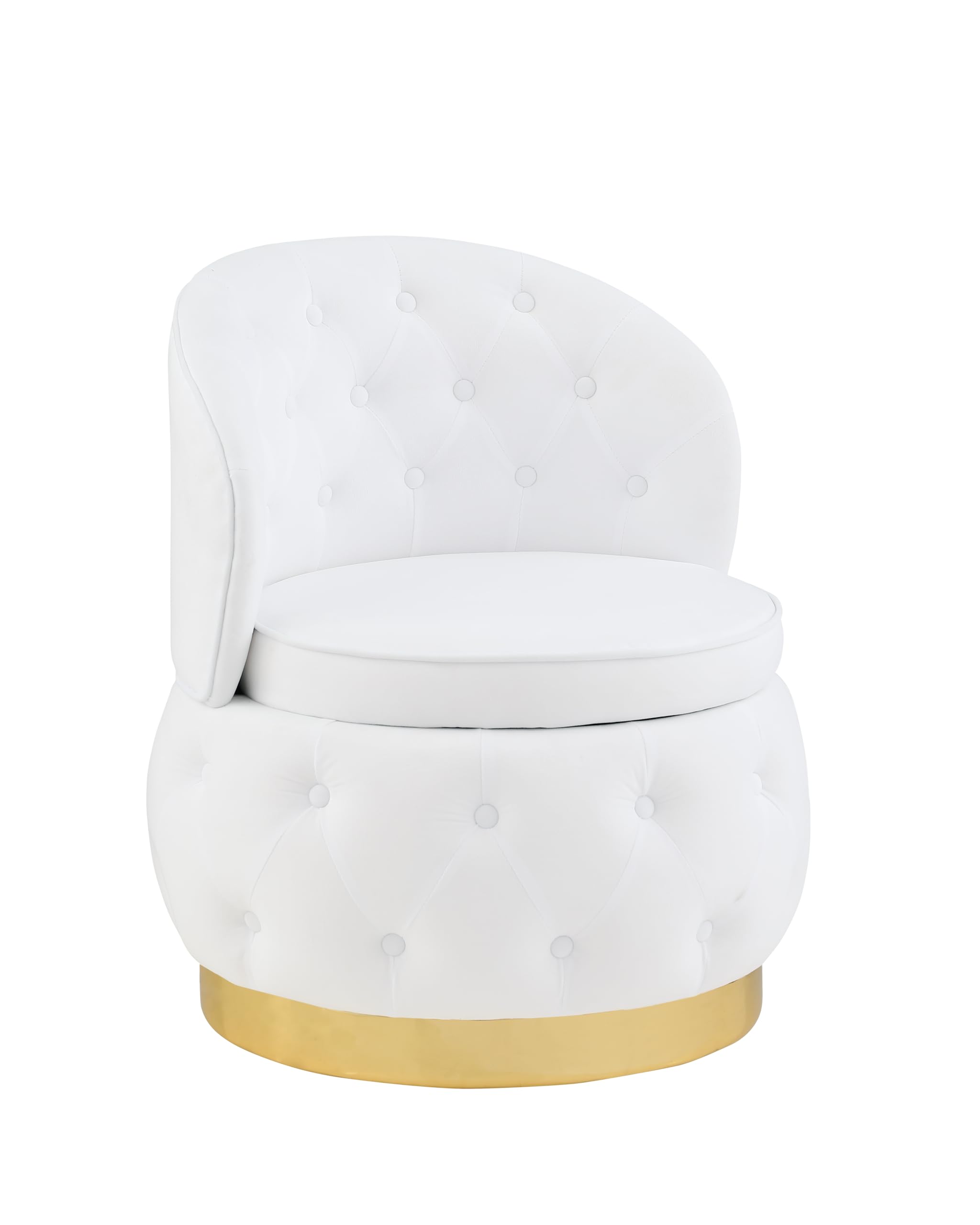 Accent Chair Barrel Chair with Storage Function Round Armchair Small Accent Chair Comfy Tufted Button Cushion for Living Room Bedroom Office (White)