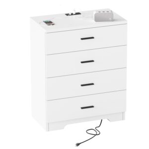 gepelcn dresser for bedroom white dresser with power outlets wood 4 drawer dresser with large organizer tall chest of drawers closet modern dresser for bedroom living room kids room hallway