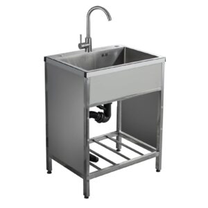 omesda commercial kitchen sink, stainless steel utility sink, cold and hot water faucet, freestanding mop basin sink for laundry