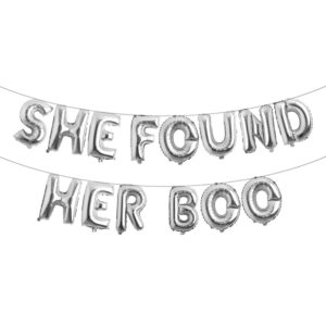 halloween bachelorette party decoration - she found her boo bridal shower balloon garland, spooky bride to be sash (she found her boo silver)