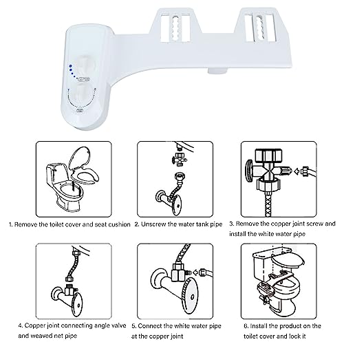 Bidet Toilet Seat Attachment, Self - Cleaning Nozzle, Dual Nozzle Adjustable Water Pressure Cold Water Toilet Bidet Nozzle Non Electric (9/16)