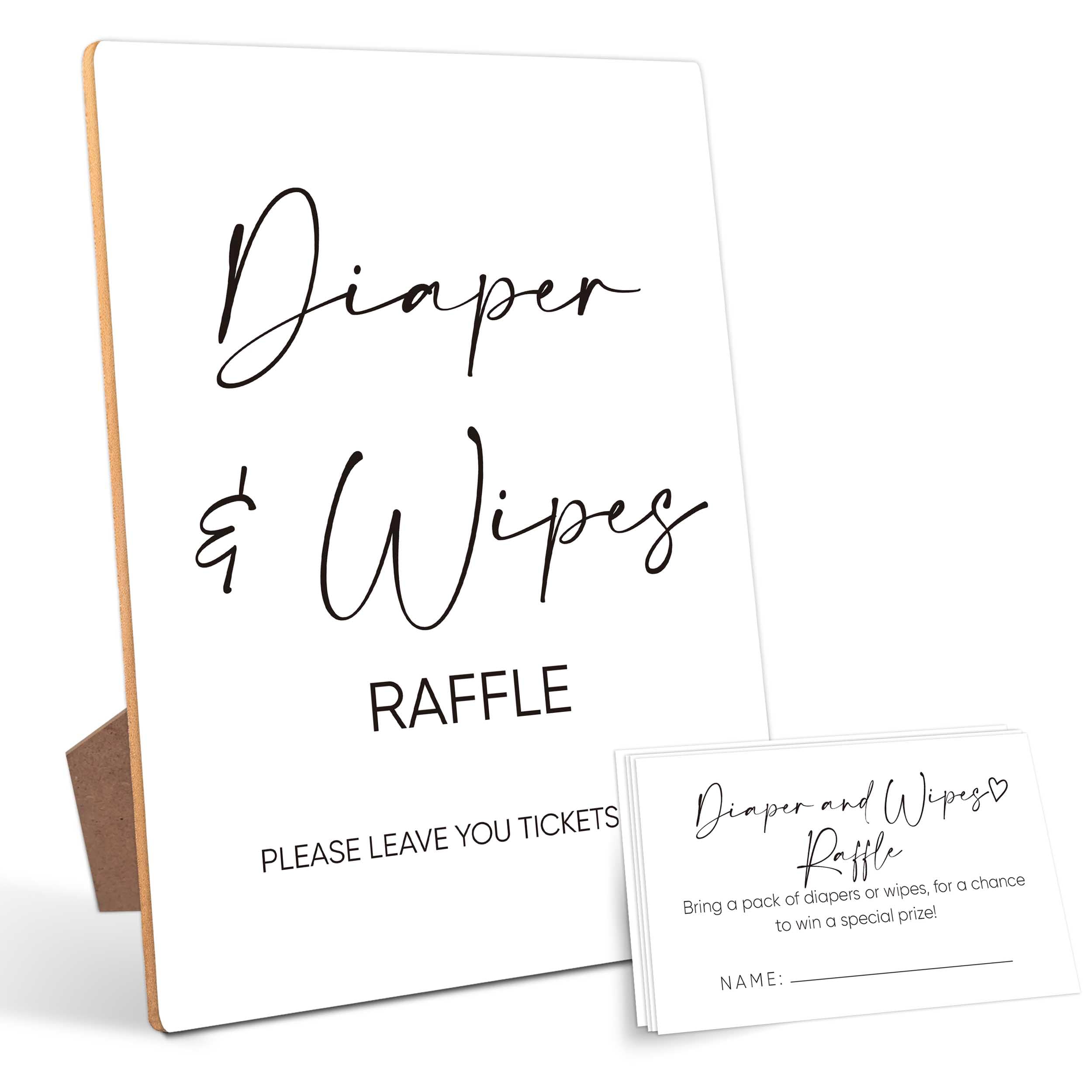 Diaper And Wipes Raffle Baby Shower Games,Baby Shower Decorations,Baby Shower Signs,Gender Reveal Decorations,Baby Shower Bingo,1 Wooden Play Sign with Stand and 50 Raffle Tickets Set