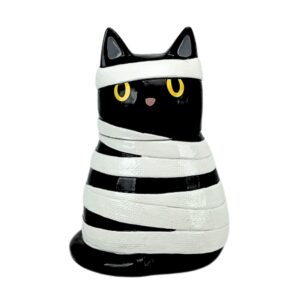 10 strawberry street mummy cat cookie jar, 11.25", black/white