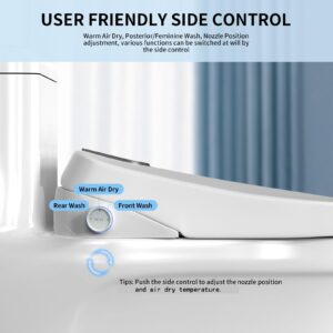 Smart Bidet Toilet Seat, Smart Unlimited Warm Water, Vortex Wash, Electronic Heated, Warm Air Dryer, Rear and Front Wash, LED Light, Need Electricity, White