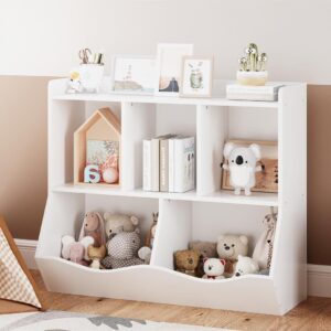 ELETHEBIA White Toy Bookcase & Bookshelf, Stylish Multi-Shelf Storage Organizer Cabinet with Cubby Spaces for Books and Toys, for Bedroom, Playroom and Hallway