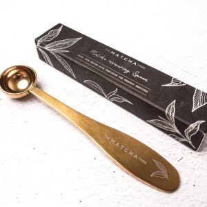 the matcha tribe - golden stainless steel 1 gram matcha measuring spoon. scoop your matcha with precision for perfect servings.