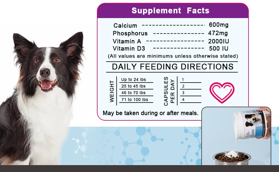 16 OZ Dog Calcium Supplement with Phosphorus & Vitamin D, Calcium Powder for Dogs Promotes Optimal Bone Development for Puppies Aged 8 Weeks and Up, No Color