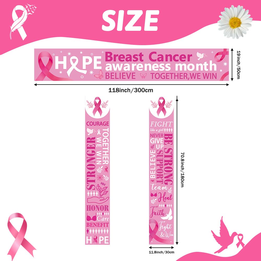 AIBIIN Breast Cancer Awareness Decorations Set Pink Ribbon Breast Cancer Awareness Fence Banner Porch Banner Kit Breast Cancer Door Banner Decorations Breast Cancer Awareness Party Supplies