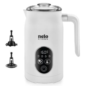 nelo electric milk frother, 4 in 1 digital milk frother and steamer with real-time temperature control, automatic frother for coffee, latte, hot chocolate, cappuccinos, bpa free stainless steel, white