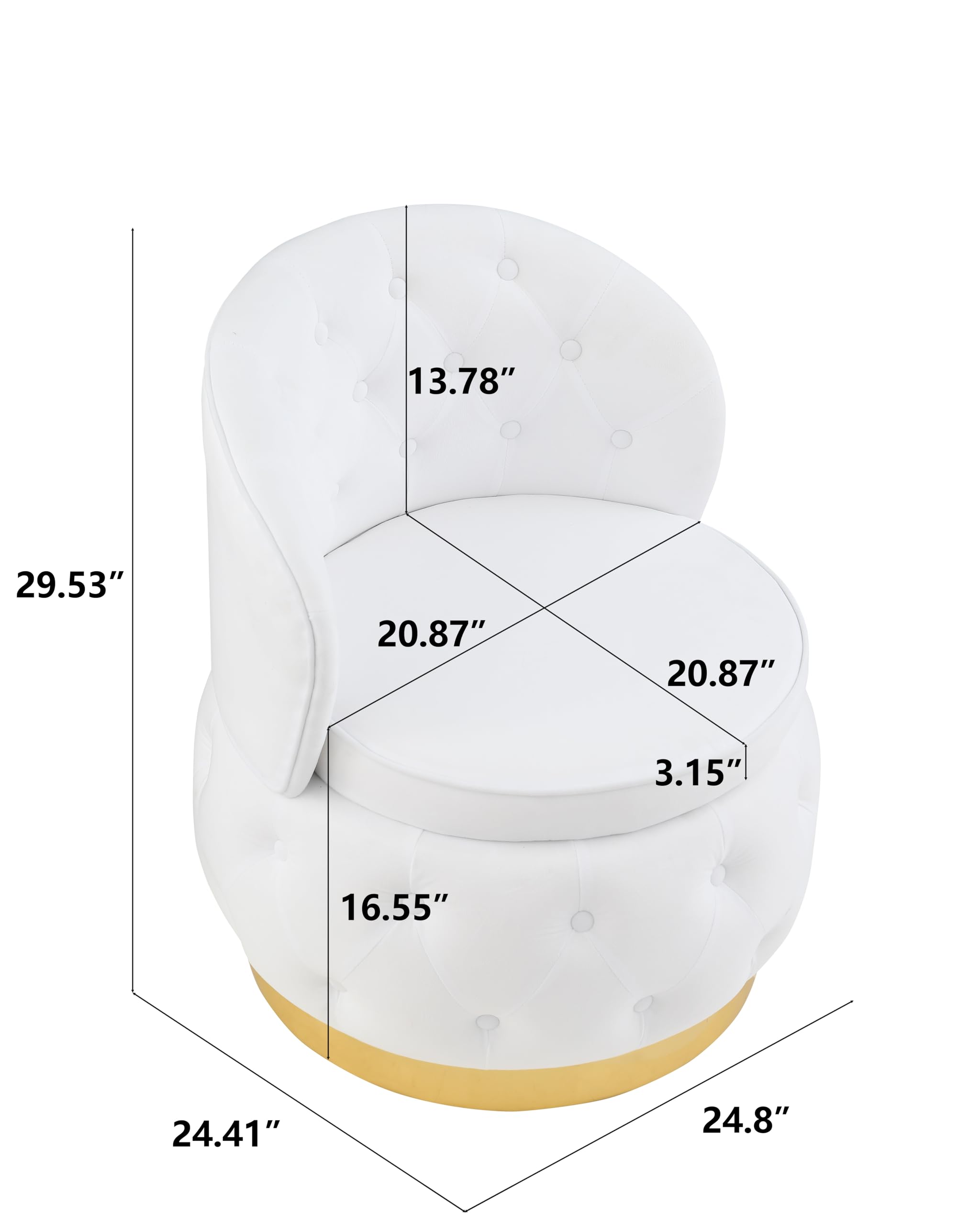 Accent Chair Barrel Chair with Storage Function Round Armchair Small Accent Chair Comfy Tufted Button Cushion for Living Room Bedroom Office (White)