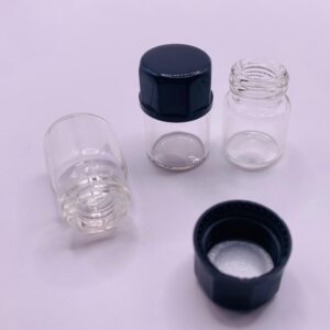 [144 Pack] 1.5 ml Glass Vials, High Grade Borosilicate Glass Empty Vials with Caps, Small Liquid Sample Clear Vial, Black Closed Top Screw Caps with PE Liner (0.4 Dram)