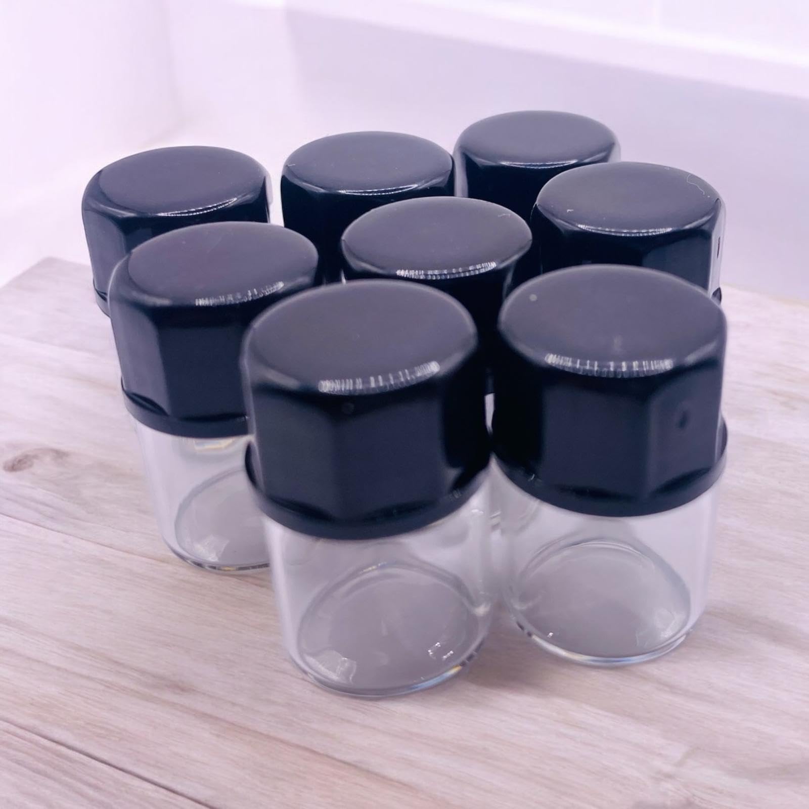 [144 Pack] 1.5 ml Glass Vials, High Grade Borosilicate Glass Empty Vials with Caps, Small Liquid Sample Clear Vial, Black Closed Top Screw Caps with PE Liner (0.4 Dram)