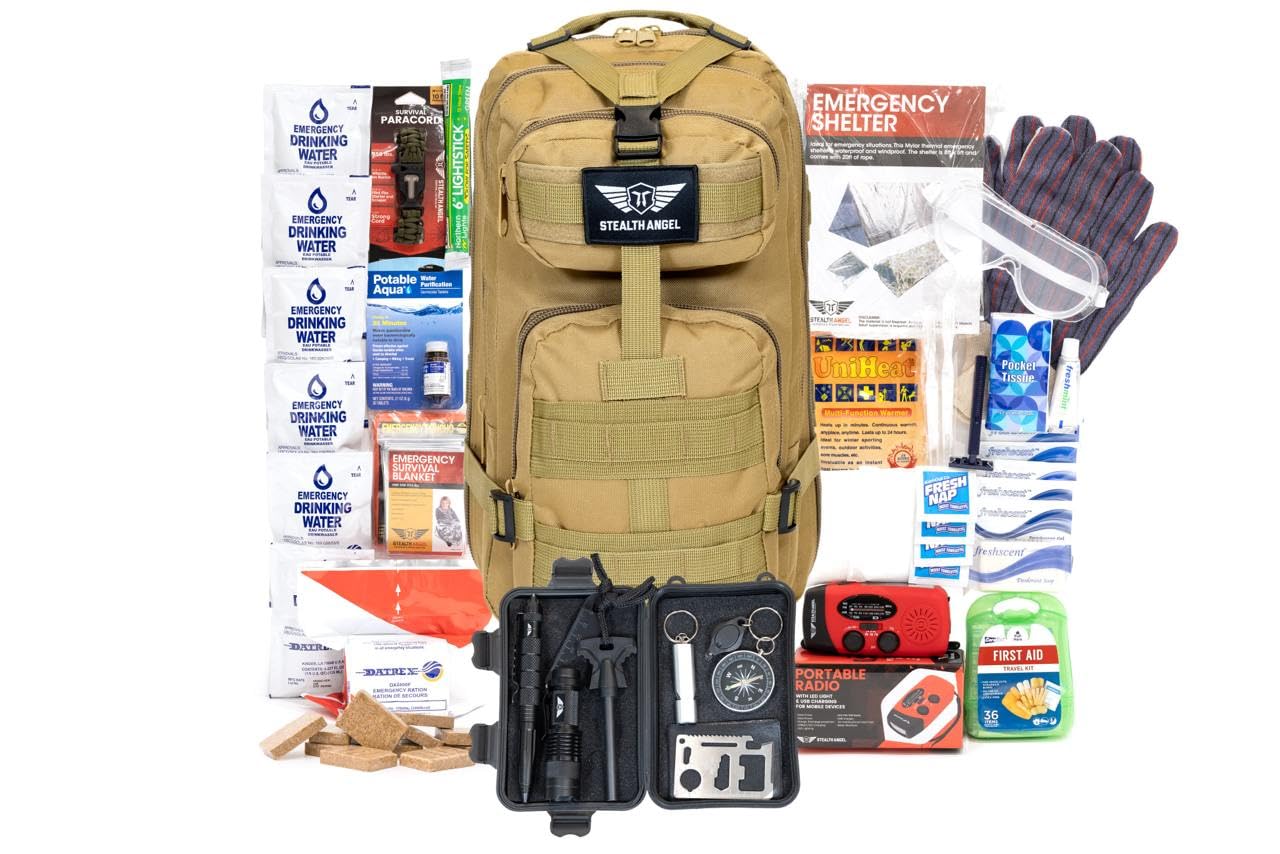 Stealth Angel 1 Person Tan 72 Hour Emergency Kit - Survival Bag for Earthquakes, Hurricanes, and Other Natural Disasters