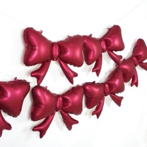 6 pieces bow balloons, red matte metallic foil bowtie balloon, big burgundy bow balloons for women girls birthday party, wedding bridal shower, valentine's day party, balloon garland accessories