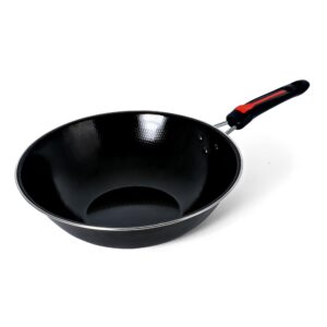 welsteepse carbon stee wok flat bottom stir fry pans,wok pan,woks,woks pan 11.8 inch black (flower black)