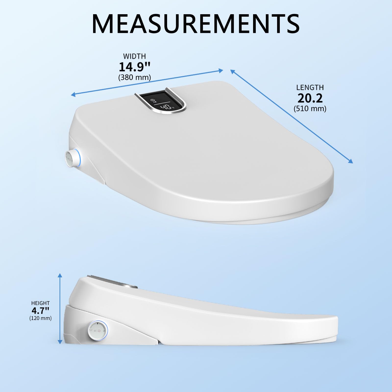 Smart Bidet Toilet Seat, Smart Unlimited Warm Water, Vortex Wash, Electronic Heated, Warm Air Dryer, Rear and Front Wash, LED Light, Need Electricity, White