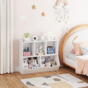 ELETHEBIA White Toy Bookcase & Bookshelf, Stylish Multi-Shelf Storage Organizer Cabinet with Cubby Spaces for Books and Toys, for Bedroom, Playroom and Hallway