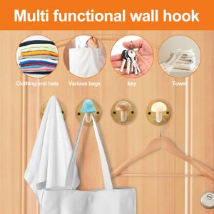 UKQRRTC 4Pcs Mushroom Wall Hooks Wood Wall Hanging Hooks Wall Mounted Towel Hooks Decorative Coat Hooks for Home Bathroom Cloakroom