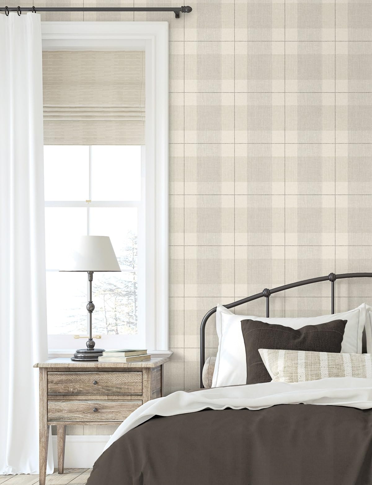 NextWall Lenox Hill Plaid Peel and Stick Wallpaper (Neutral)