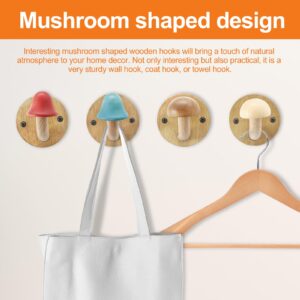 UKQRRTC 4Pcs Mushroom Wall Hooks Wood Wall Hanging Hooks Wall Mounted Towel Hooks Decorative Coat Hooks for Home Bathroom Cloakroom