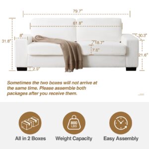 FiveWillowise Comfy Couch, 79-inch Love Seat Couches, Cream Couch, Deep Seat Sofa with Charging Ports and Solid Wood Legs, Cloud Couch Sofa, Small Couches for Living Room Apartment Office, White