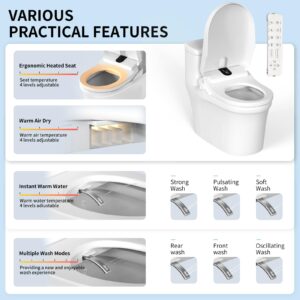 Smart Bidet Toilet Seat, Smart Unlimited Warm Water, Vortex Wash, Electronic Heated, Warm Air Dryer, Rear and Front Wash, LED Light, Need Electricity, White