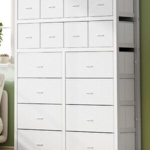 GarveeHome Tall Dresser for Bedroom, White Dressers & Chests of Drawers with 16 Drawers, Large Fabric Dresser for Storage and Organization