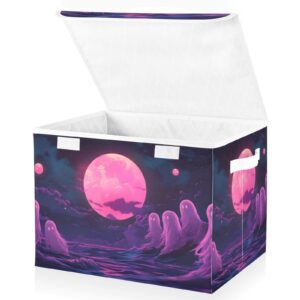 YMGQYJ Storage Cube Halloween Comic Print with Lid, Collapsible Large Capacity Foldable Storage Basket Bin Organizer 16.5×12.6×11.8 inches