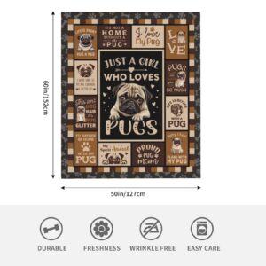 Pug Gifts Blanket 60" X 50" - Christmas Pug Gifts for Pug Lovers - Xmas Pugs Gifts for Women - Pug Mom Gifts - Puppy Gifts for Girls - Gifts for Pug Dog Lovers - Pug Themed Gift for Pug Owners