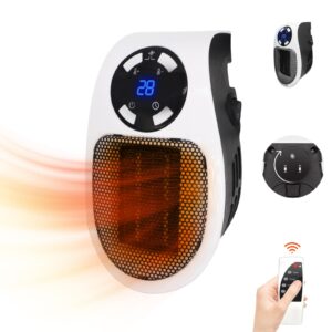 top heat plug in heater for indoor, upgrade 500w mini space heater as seen on tv, wall outlet quiet space heater with adjustable thermostat & timer & led display for office bathroom bedroom