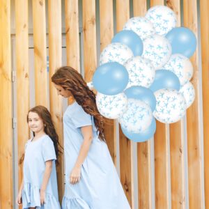 JarThenaAMCS 30Pcs Party Decoration Blue Bow Latex Balloon 12 in Blue White Bowknot Party Balloon Cute Bowtie Printed Clear Balloon for Birthday Bachelorette Bridal Party Decor