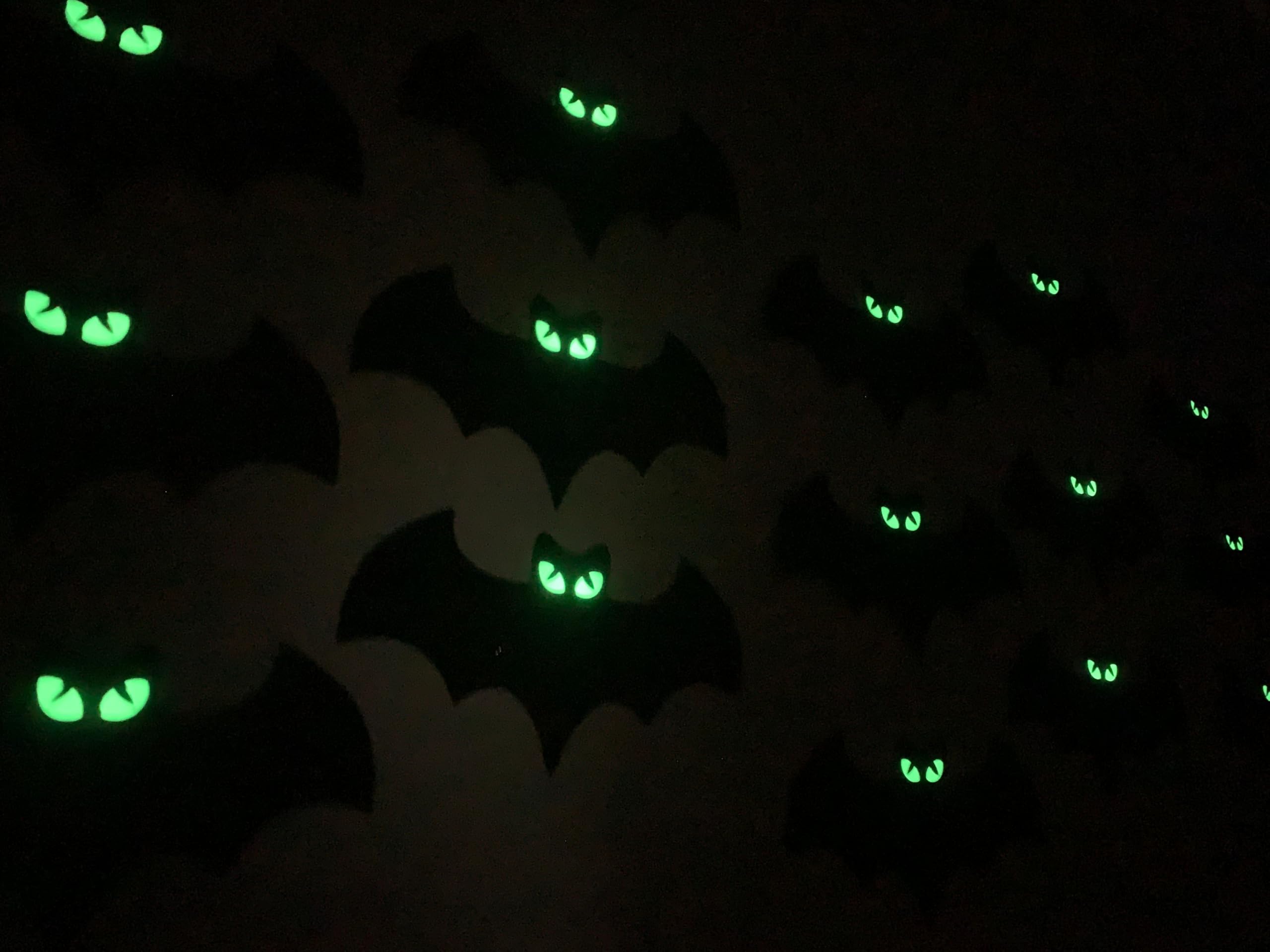 Tinbax Halloween Decorations - 15pcs Glow Eyes Bats Stickers for Halloween Bats Wall Decor